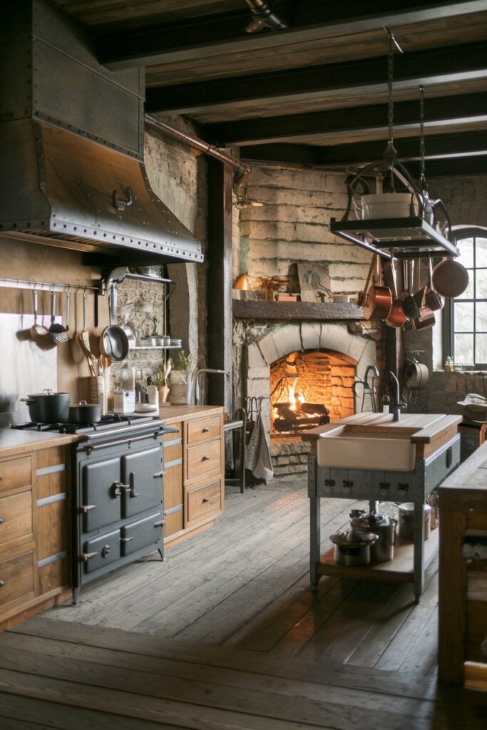 14 Industrial Kitchen Designs with Fireplace for a Warm and Modern Look ...