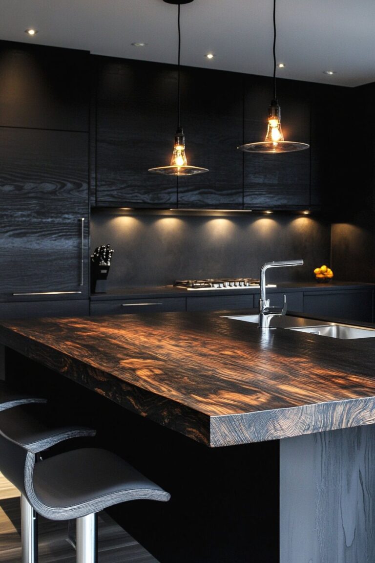 17 Black Kitchens With Wood Countertops Designs You Will Fall In Love ...